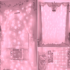 amadecohome Curtain Lights, Pink Room Decor 8 Modes LED String Lights for Garden, Teen Girls' Room, Party, Window, Wall and Valentines Day Decor