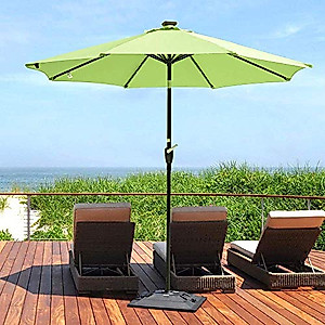 Ampersand Shops 9 Ft. Outdoor Patio Tilt Umbrella with Solar-Powered Energy Efficient LED Lights (Lime Green)
