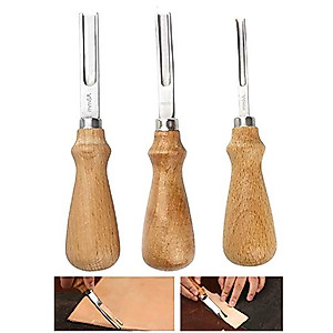 XILEWHZF Leather Edge Skiving Beveler Tool Set, Wide Mouth Leathercraft Edge Skiving Beveler Leather Edge Trimmer with Wooden Handle Three Sizes(4mm,6mm and 8mm)