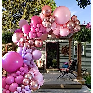 Hot Pink Balloon Arch kit Rose Gold Metallic Balloon Garland Latex Balloons Arch for Bridal Shower Mother's Day Baby Shower Wedding Birthday holiday Party Decorations Supplies for Girls and Women