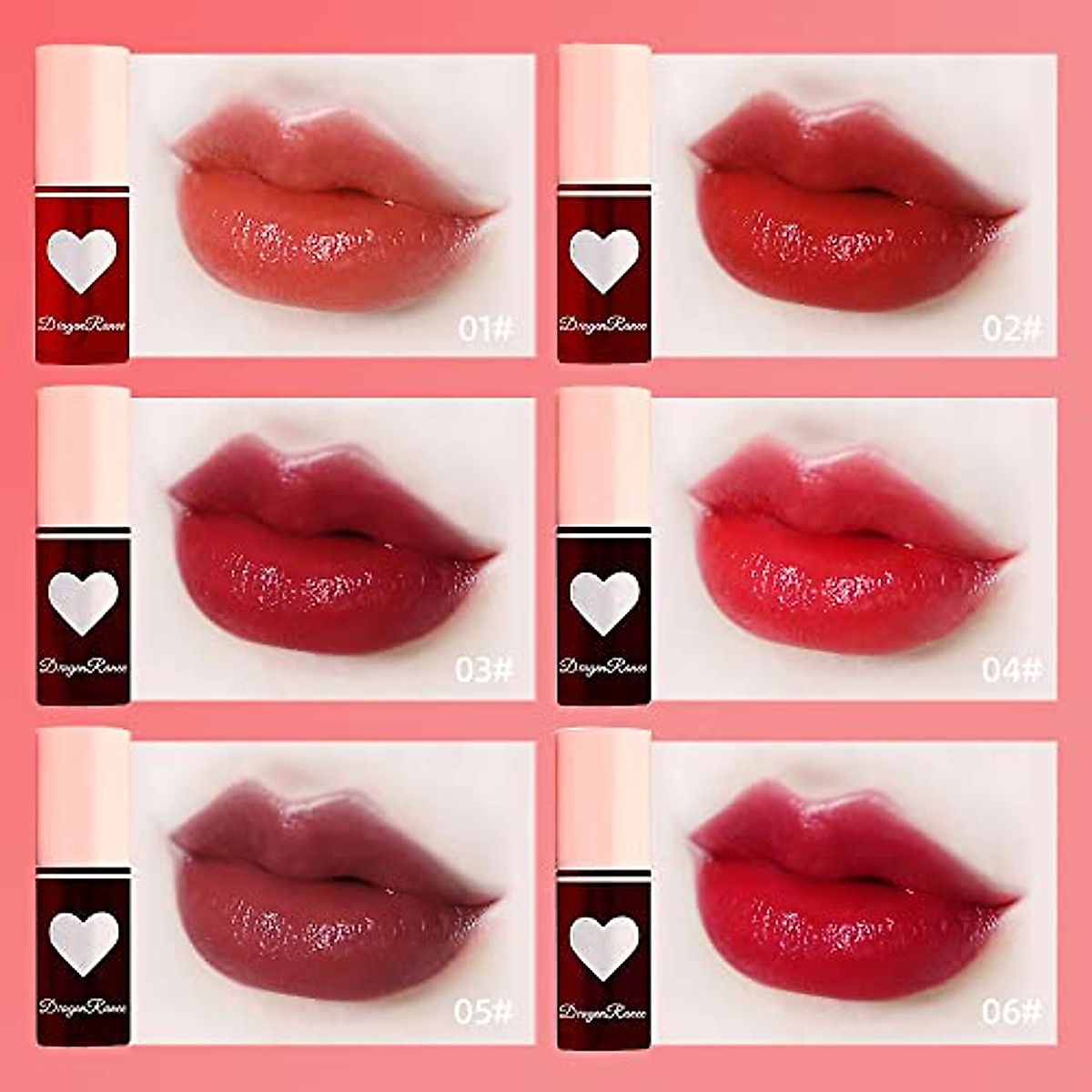 6 Colors Lip Tint Stain Set, Charm Kiss Korean Lip Gloss Plumping Mini Liquid Lipstick, Multi-use Lip and Cheek Tint, Long lasting Non-Stick Cup Waterproof, High Pigment, Vivid Color, Lip Tint Makeup