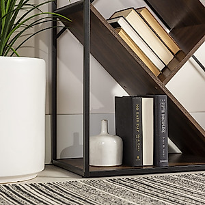 Walker Edison Modern V-Shaped Open Shelf Metal Wood Bookcase Tall Bookshelf Storage Home Office, 68 Inch, Dark Walnut