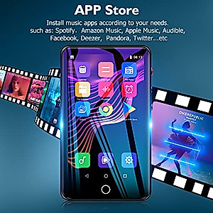 16GB Mp3 Player with Bluetooth and WiFi - PAUAILM USB-C Android Streaming Music Player with Memory Expansion Built-in APP Store 4" Touch Screen Portable MP4 Player for Kids with FM Radio (Black)