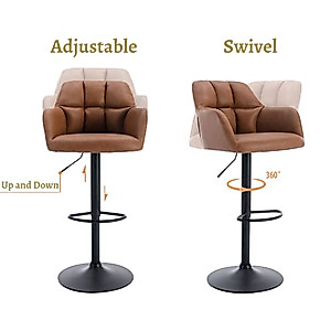 EALSON Modern Swivel Bar Stools Set of 2 Leather Counter Height Barstools with Back and Arms Adjustable Bar Stool Chairs with Metal Base for Kitchen Island/Home Bar/Dining Room, Brown