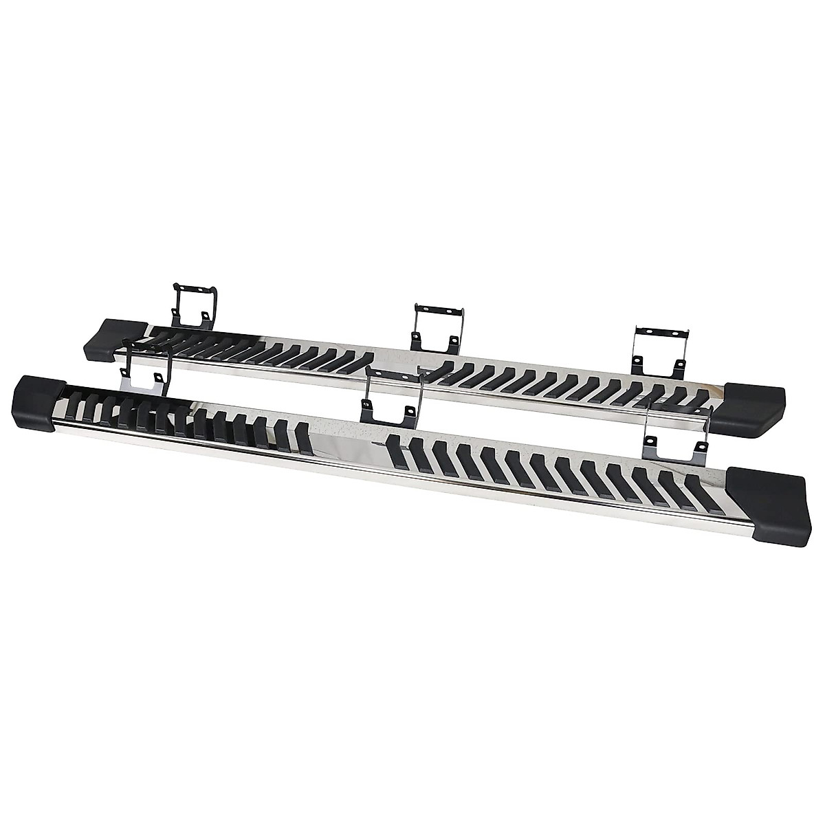 IKON MOTORSPORTS, Running Boards Compatible With 2015-2023 Ford F150 SuperCrew Cab, V Style Silver Steel Side Step Bar Nerf Bar