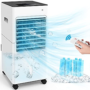 AGILLY 3-in-1 Evaporative Air Cooler, 3 Wind Speeds, 60°Oscillation Swamp Cooler, 12H Timer, Remote Control & LED Screen, Portable Air Conditioner Fan for Small Room Home & Office, White