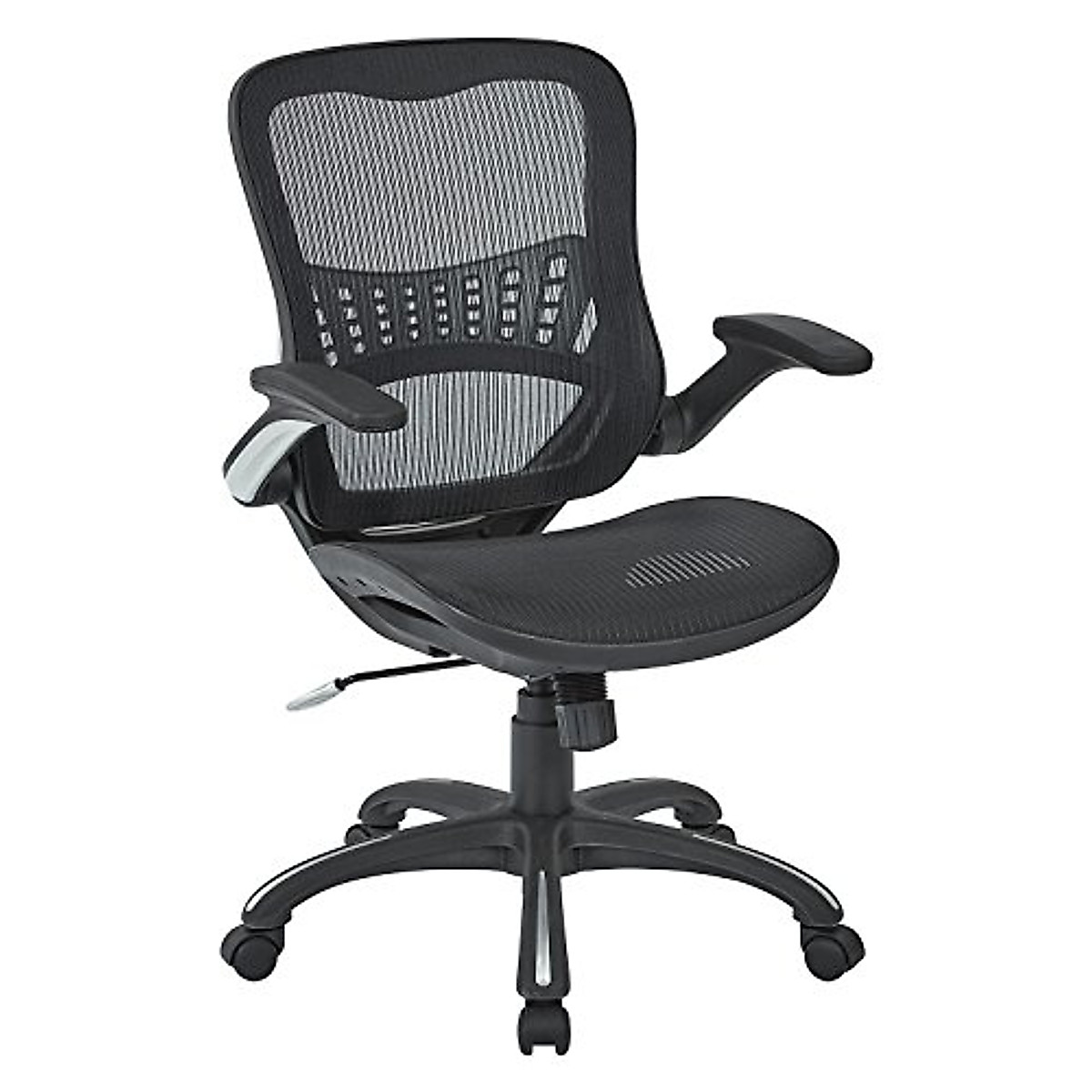 Office Star Ventilated Manager's Office Desk Chair with Breathable Mesh Seat and Back, Black Base, Black