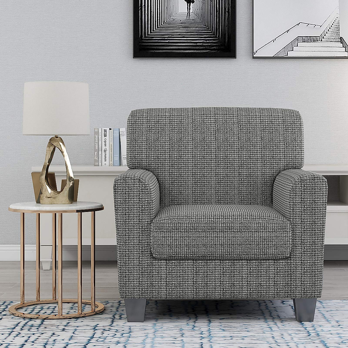 ZNSAYOTX 2 Piece Chair Covers for Living Room with Arms Anti Slip Stretch Arm Chair Slipcovers Sofa Armchair Slipcover Machine Washable Furniture Protector (Black and White, Chair)