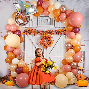 Fall Thanksgiving Balloon Garland Arch Kit, 18" 10" Burnt Orange Balloons with LOVE Ring Foil Balloons for Fall Thanksgiving Party Decorations Thanksgiving Wedding Engagement Party Supplies