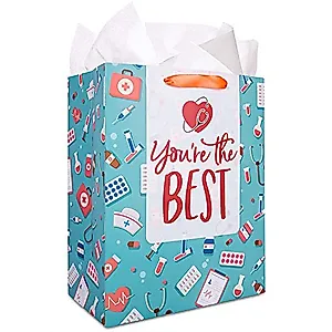 FaCraft Graduation Gift Bags,13"x 10.4"x 5.9" Nurse Doctor Graduation Gift Bag,Large Gift Bag with Tissue Paper for Nursing School Grads,Medical School Graduate,Social Worker,Occupational Therapist
