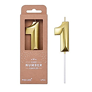 PHD CAKE 2.76 Inch Diamond Gold 1 Number Birthday Candles, Gold Number Candles, Cake Number Candles, Party Celebration
