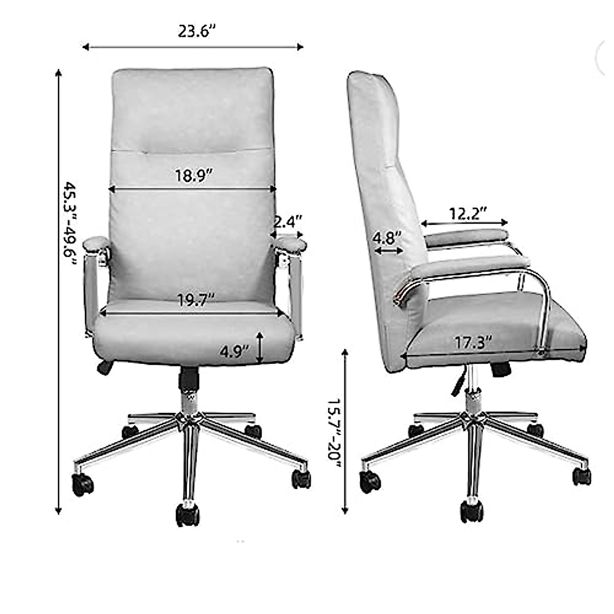 Office Chair Ergonomic Desk Chair，Swivel Computer Desk Chair with Adjustable Height and Wheels，High Back Leather Executive Chair with Lumbar Support,Grey