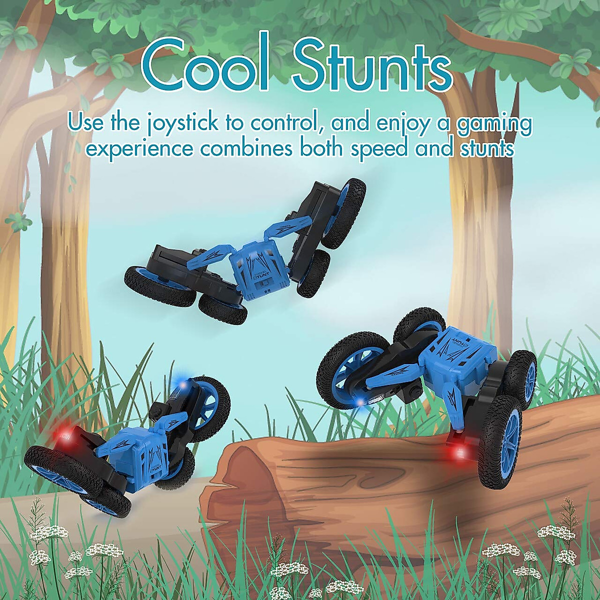 Batlofty Stunt Car Toy, 4WD 2.4Ghz Remote Control Car Double Sided Drive 360° Rotating & Tumbling RC Cars, High Speed, Cool Lights, Off-Road Racing Vehicle Gift Toy Cars for 8+ Girls and Boys, Blue