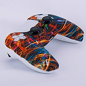 9CDeer 1 Piece of Silicone Transfer Print Protective Thick Cover Skin + 6 Thumb Grips for Playstation 5 / PS5 Controller Black Stream