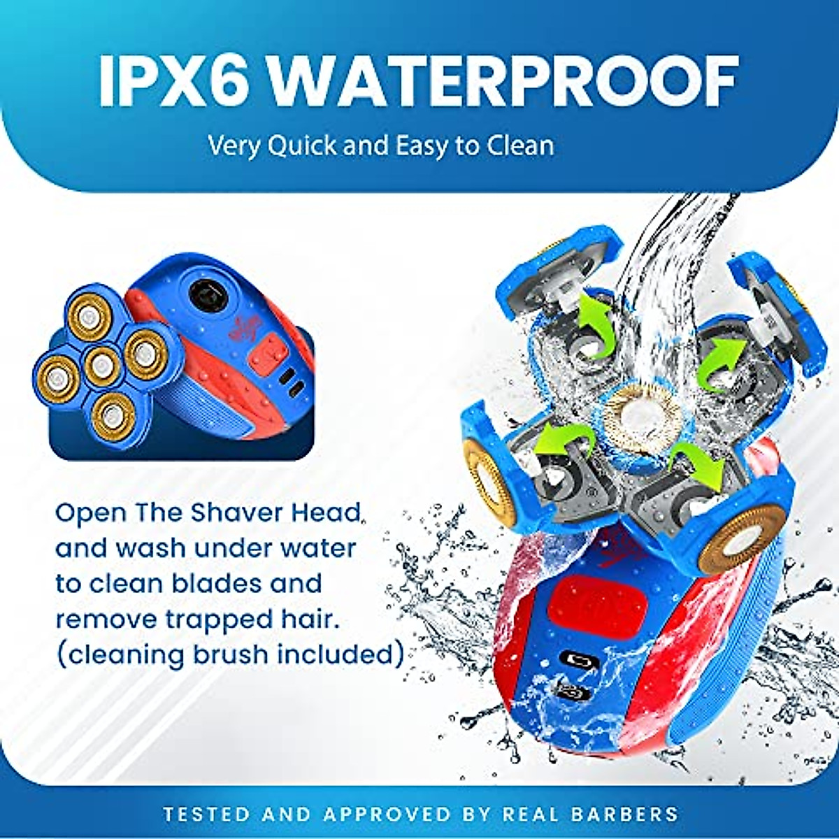 Encore The Barber 360 Bald Head Shaver 5 in 1 Attachments Grooming Kit Rechargeable Electric Hair Shaver Wet Or Dry with Pop-up Beard Moustache Trimmer Barber Grade