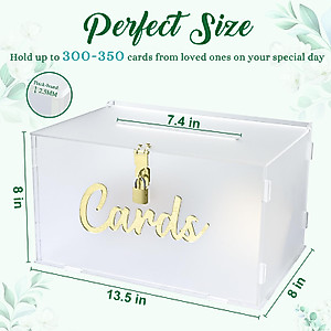 OurWarm Frosted Acrylic Wedding Card Box with Lock, Large Gift Card Box for Wedding Reception with Slot and String Light, Envelope Money Card Box for Party Graduation Baby Shower Birthday Decorations