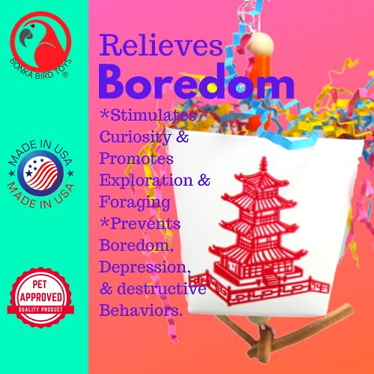 Bonka Bird Toys 3875 Take Out Small Medium Bird Toy Oyster Pail Treat Box Foraging Paper Chew Shred Cockatiel Parakeet Conures and Other Similar Birds