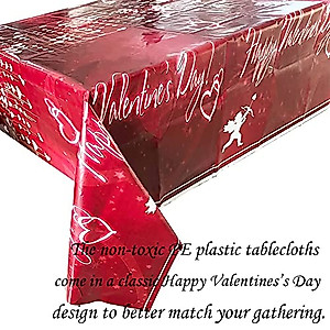 Valentines Day Tablecloth Party Decorations, Red Love Rectangle Table Covers, Premium Plastic Disposable Heart Tablecovers, Happy Valentine's Day Table Decorations 71X54 inches