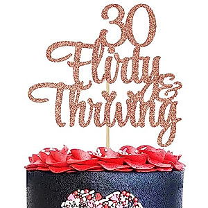 30 Flirty & Thriving Cake Topper, Cheers to 30 Years/I'm 30 Bitch, Happy 30th Birthday Anniversary Party Decorations Supplies, Rose Gold Glitter