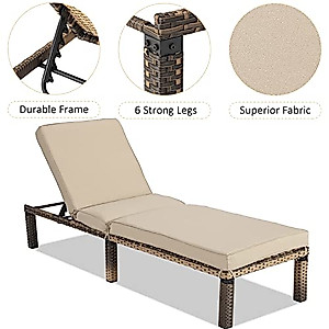 Haverchair Patio Rattan Chaise Lounge Chairs Adjustable Outdoor Lounge Chair Recliner PE Wicker Furniture with Cushion for Deck, Poolside, Backyard (2)
