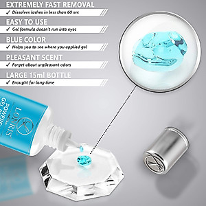 Fast GEL REMOVER for Eyelash Extension Glue LONRIS 15 ml No-Burn / 1-2 minutes - Lash Adhesive Dissolution time/Thick consistency/Blue Color Lash Supplies/no Odor Eyelash Supply