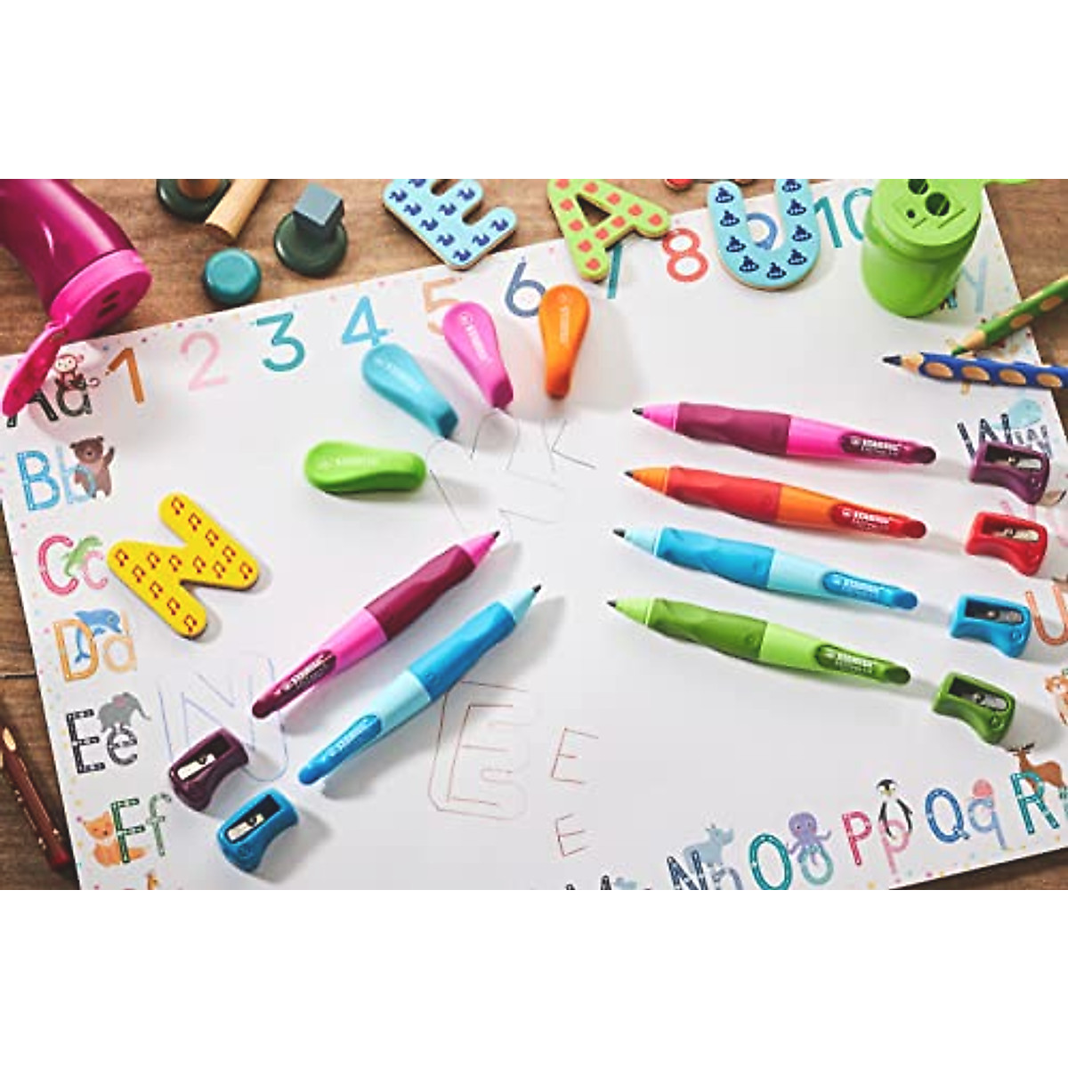 Handwriting Pencil - STABILO EASYergo 3.15 - Left Handed - Light Blue/Dark Blue + Sharpener