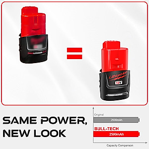 BULL-TECH 12V 48-11-2425 2.5 AH for Milwaukee m12 Battery,Compatible with All Power 12V Milwaukee Power+ Tools