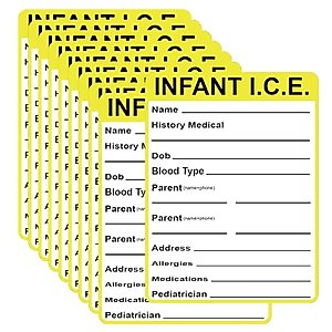 Infant I.C.E.(in Case of Emergency) Card Sticker 3 x 4 Inch Child Emergency Identification Contact Car Seat Stickers - Kids Car Seats Alert Attachment Tag Safety Decals 25 Pcs
