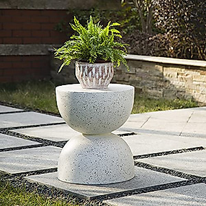 glitzhome Modern Decorative Garden Stool Heavy Duty Patio Sturdy Faux Terrazzo Garden Stool Side Table Plant Table for Indoor Covered Outdoor, 17.75”H, White