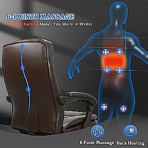 jamege 6 Point Massage Office Chair, PU Leather Office Chair with Heating Function, Ergonomic Vibrating Massage Office Chair with Footrest, Height Adjustable Reclining Executive Office Chair