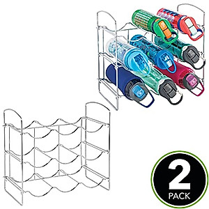 mDesign Metal Wire Free-Standing Water Bottle Rack - Storage Organizer for Kitchen Countertops, Pantry, Fridge - 3 Levels, Holds 9 Bottles - 2 Pack - Chrome