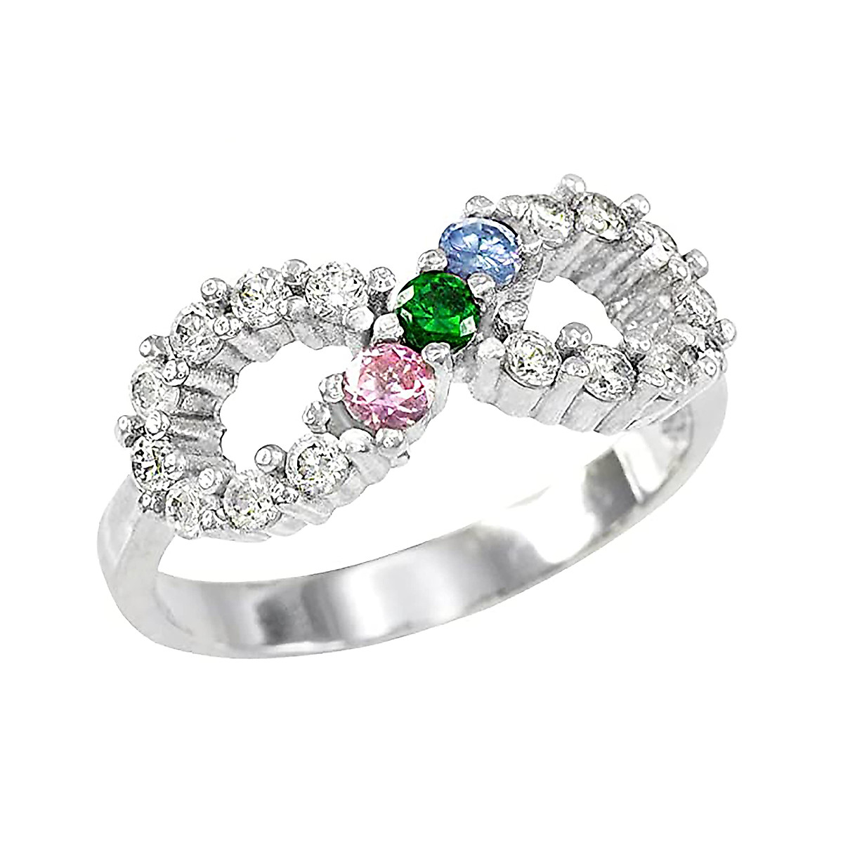 Birthstone Infinity Rings Solid 925 Sterling Silver Personalized Triple CZ (Size 11)