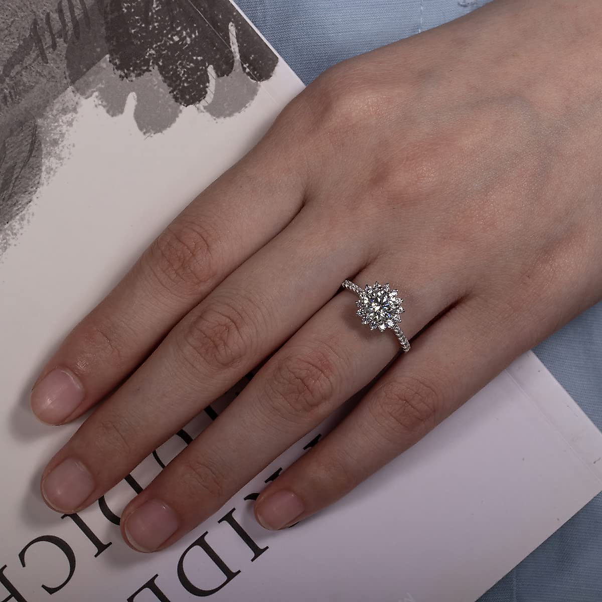 Raivari Solitaire Engagement Rings for Women Halo Ring Promise Rings for her 933Sterling Silver plated White Gold Rings for Women 1.0ct D Color VVS1 Clarity Moissanite