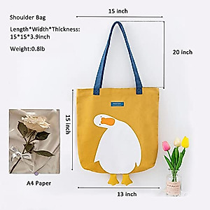 MEETPET Cute Canvas Tote Bag for Women and Teen Girls, Reusable Cotton Cloth Bag for Lunch Grocery School Shopping and Beach (Shoulder Carry Yellow Duck)
