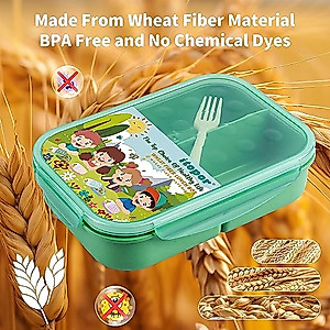 Itopor® Lunch Box,Ideal Leak-Proof Bento Box for Kids & Adults,Natural Wheat Fiber Material,Mom's Top Choice,Kids Lunch Box No BPA & Dyes,Portable & Durable Lunch Container for Family(Green)