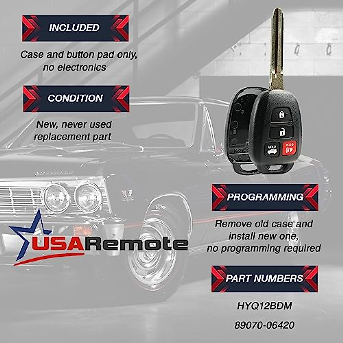 Key Fob Shell fits 2012-2017 Toyota Camry / 2014-2017 Toyota Corolla RAV4 Highlander Keyless Entry Remote Case & Pad (HYQ12BDM)