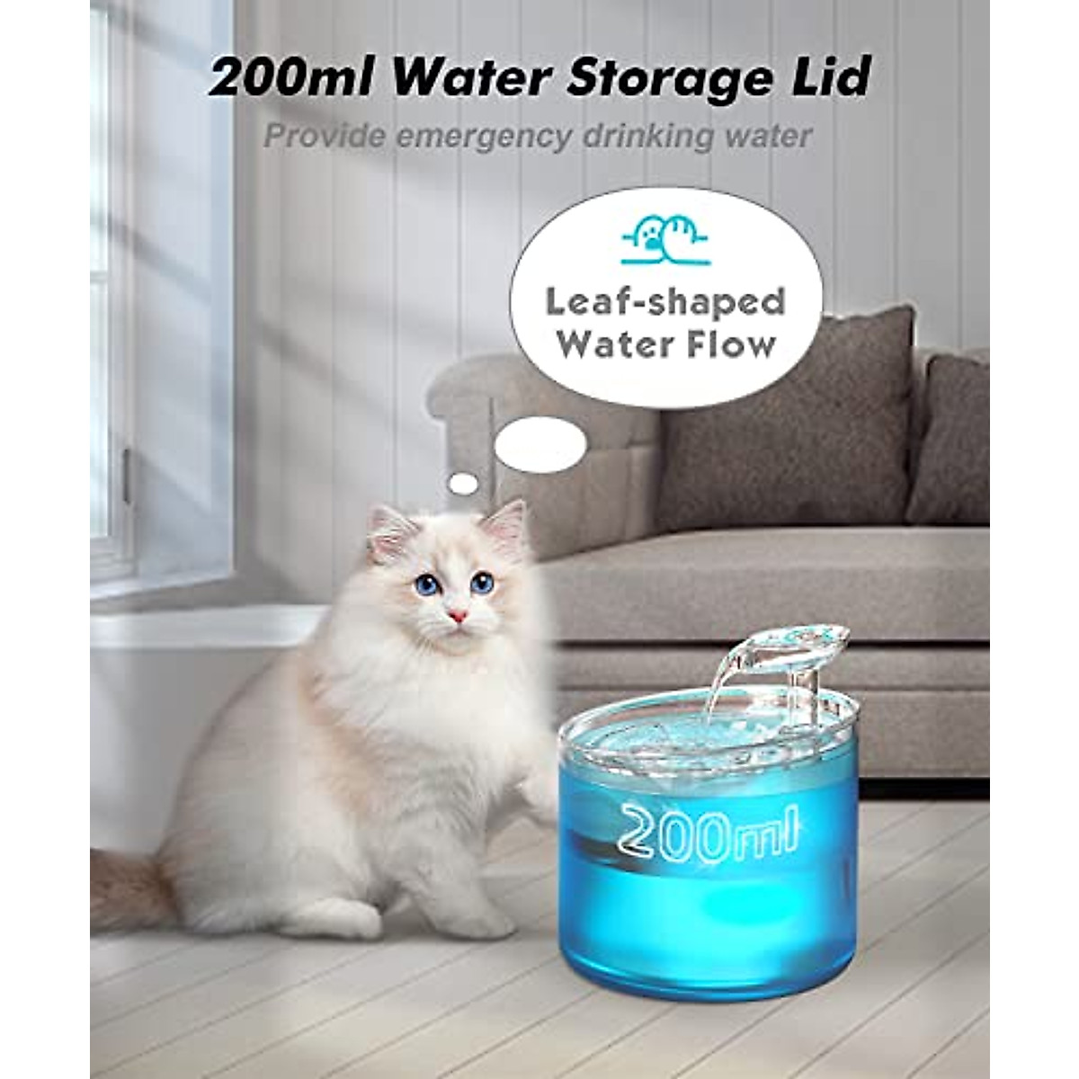 NPET WF100 Cat Water Fountain, 54oz/1.6L Automatic Pet Fountain Cat Water Dispenser with 2 Flow Modes, Light Quiet Pump for Cats