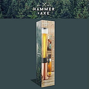 Hammer + Axe Beer Tower Drink Dispenser with Pro-Pour Tap and Freeze Tube to Keep Beverages Ice Cold, Perfect for Parties and Gameday, Home Bar Accessories, 2.75 Qt./2.6 L, Copper Finish, Holiday Gift