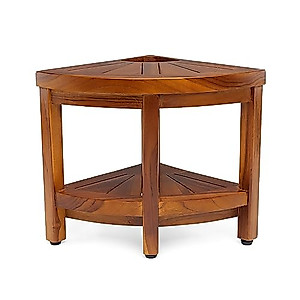 TeakCraft Corner Teak Shaving & Foot Rest with Shelf, 12" Fully Assembled, The Tilos