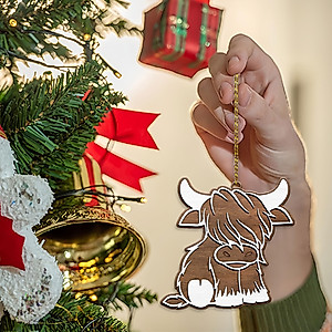 Hyturtle Highland Cow Christmas Ornament Gifts for Cow Lover - Highland Cow Christmas Wood Ornament - Cute Farm Animal Lover Gifts for Women, Girls On Birthday - Xmas Tree Hanging Decoration