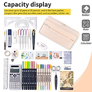EASTHILL Big Capacity Pencil Case Pencil Pouch School Supplies for College Students Office Simple Stationery Pencil Holder Bag Teen Girls Women-Beige