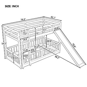 Floor Bunk Bed with Slide, Twin Over Twin Bunk Bed for Kids Toddlers, Wood Low Beds Frame with Ladder for Boys Girls Teens, Espresso