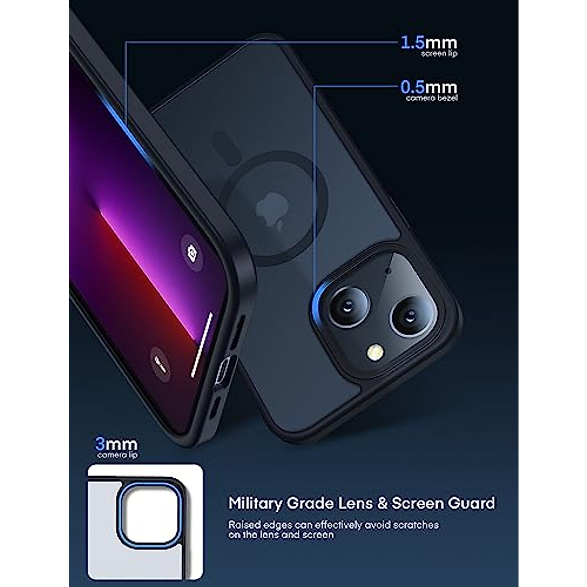 Mgnaooi Magnetic Case for iPhone 13 Case [MIL-Grade Drop Tested & Compatible with MagSafe] Translucent Matte Back with Aluminum Alloy Keys, Shockproof Phone 13 Case 6.1 Inch, Black