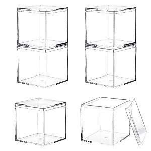 Dayaanee Clear Acrylic Box with lid, 4 Pack Plastic square cube containers Storage Box 3.9x3.9x3.9 Inch/100X100X100mm for Candy Pill and Tiny Jewelry