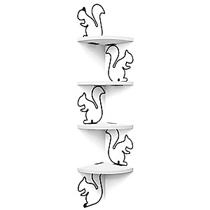 Alsonerbay White Corner Shelf 4 Tier Shelves for Wall Storage, Easy-to-Assemble Floating Wall Mount Shelves for Bedrooms and Living Rooms (Squirrel Shaped)