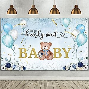 We Can Bearly Wait Baby Shower Decoration Watercolor Sky Blue Balloons Teddy Bear Baby Shower Boy Backdrop Customized Decoration for Photo Booth Props