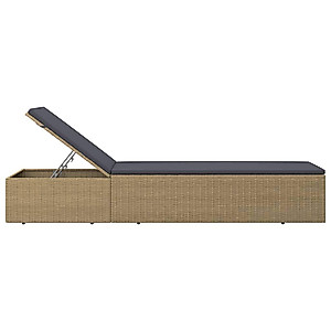 vidaXL Outdoor Sunlounger - Brown and Dark Gray Poly Rattan Sunbed - Robust and Weather-Resistant, Perfect for Patio, Poolside or Garden - Includes Removable and Washable Cushion