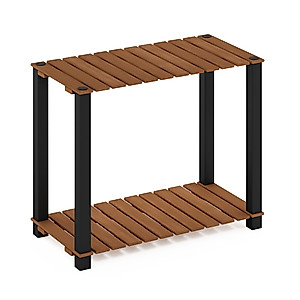 Furinno Pangkor 2-Tier Turn-N-Tube Indoor Outdoor Plant Shelf Large Rectangle Wood Stand with Square Poles, Natural/Black