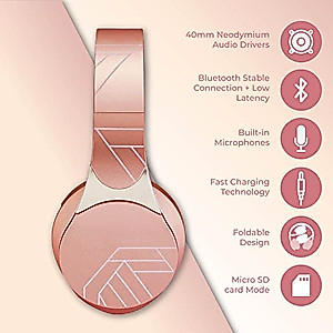 PowerLocus Bluetooth Headphones Over Ear, Wireless Headphones, Foldable Headphone with Hi-Fi Stereo, Built-in Microphone,Soft Foam Earmuffs, Micro SD Wireless and Wired Headphone for iPhone/iPad/PC/TV