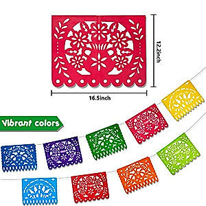 DomeStar Mexican Papel Picado, 18 Feet Plastic Fiesta Banner Cinco de Mayo Dia De Los Muertos Decor Day of the Dead Papel Picado Decorations Mexican Fiesta Garland for Mexican Party Supplies